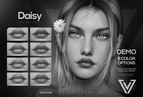 Second Life Marketplace - [ VelvetVue ] Daisy Lipstick :: DEMO